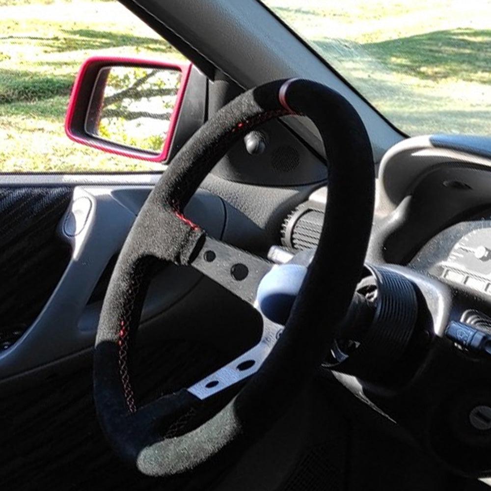 RASTP 14 Inch Racing Deep Dish Steering Wheel Suede 6 Bolts with Horn